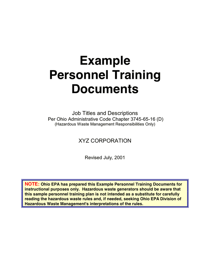 Personnel Training Plan in Word and Pdf formats