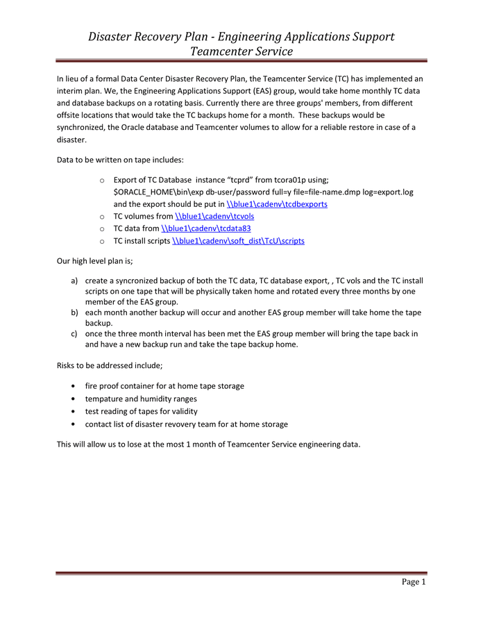Disaster Recovery Plan Template - download free documents for PDF, Word ...
