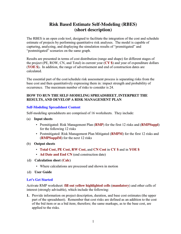 Risk Management Plan – User’s Guide in Word and Pdf formats