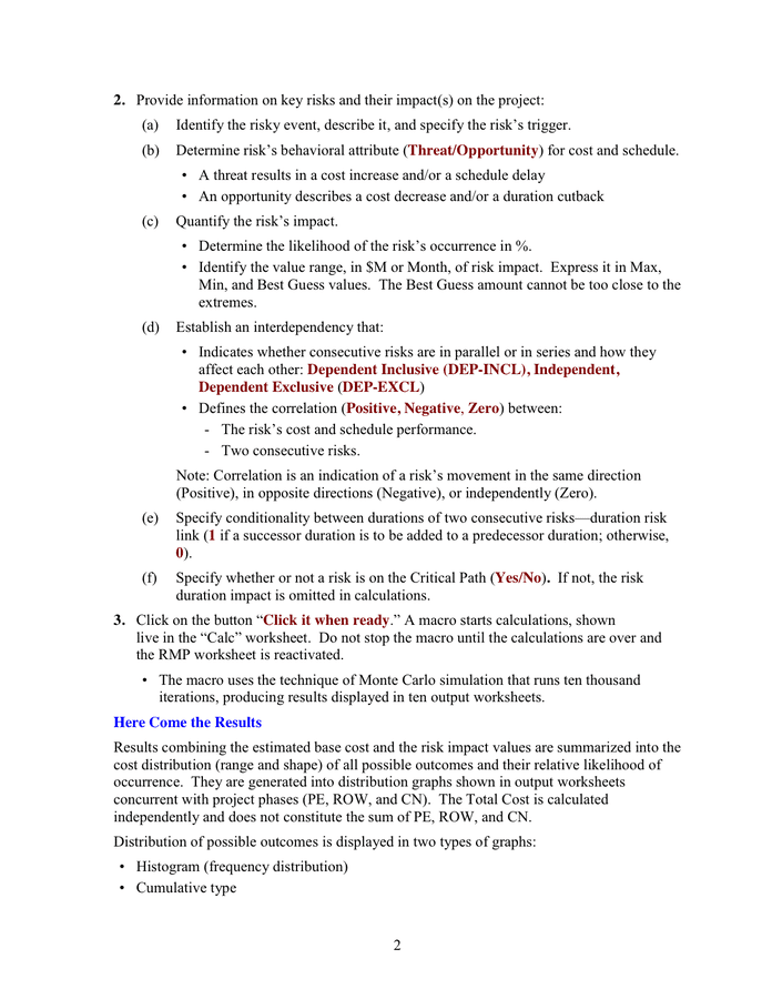 Risk Management Plan – User’s Guide in Word and Pdf formats - page 2 of 4