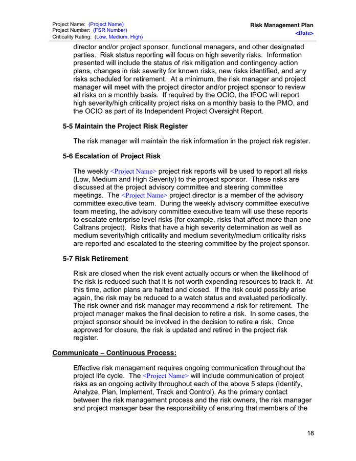 Osi Risk Management Plan Template In Word And Pdf Formats Page 22 Of 27