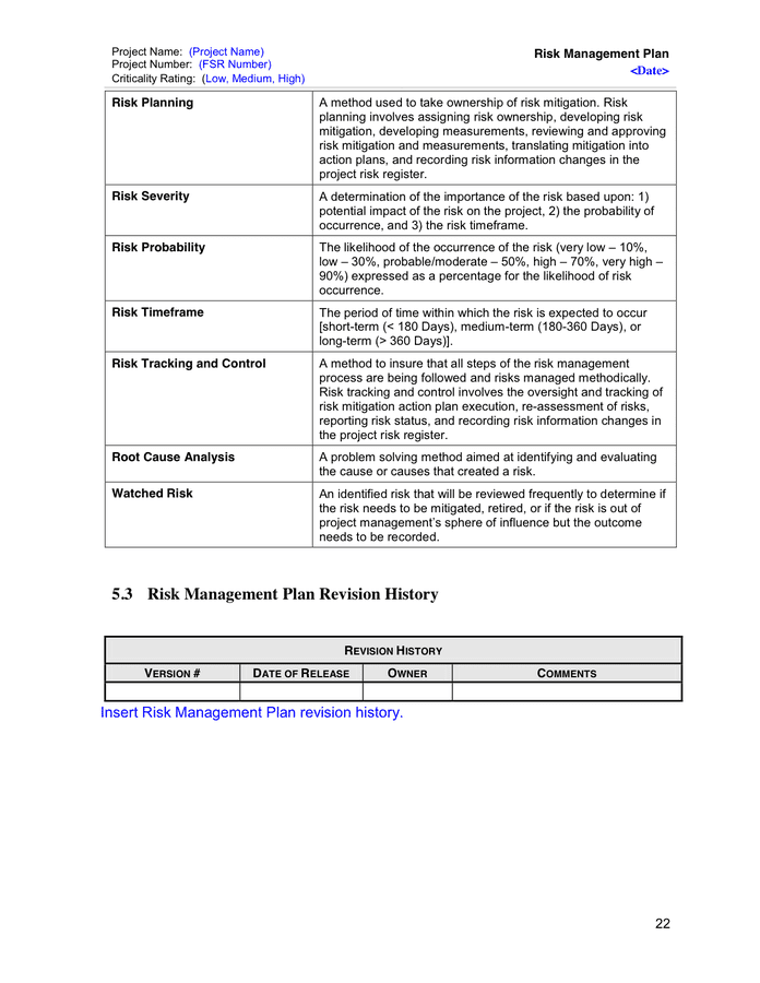 OSI Risk Management Plan Template in Word and Pdf formats - page 26 of 27