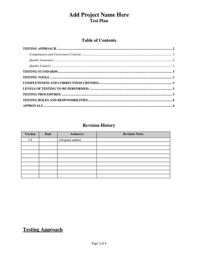 Test Plan in Word and Pdf formats - page 2 of 4