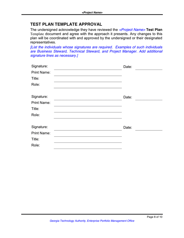 Test Plan Template in Word and Pdf formats - page 8 of 10