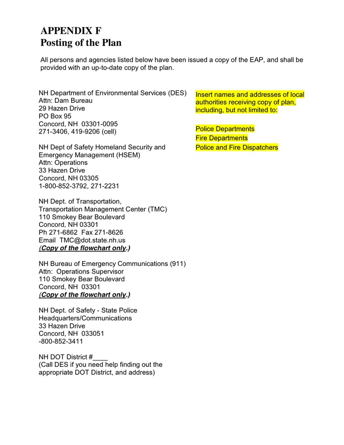 Emergency action plan sample in Word and Pdf formats - page 17 of 20