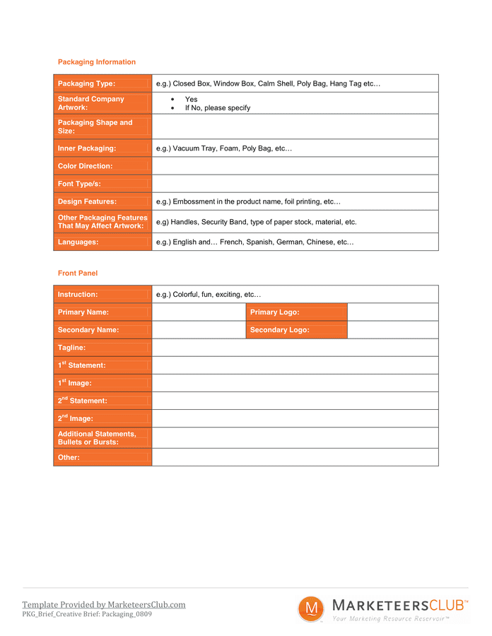 Creative brief example in Word and Pdf formats - page 2 of 7