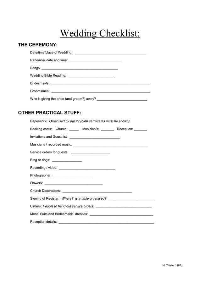 Wedding Checklist In Word And Pdf Formats Wedding Checklist In Word And Pdf Formats
