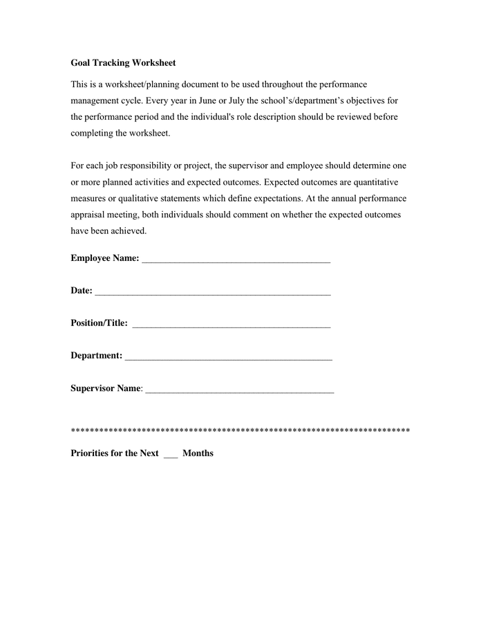 Goal Tracking Worksheet in Word and Pdf formats