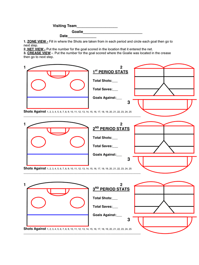 Goalie goal tracking in Word and Pdf formats
