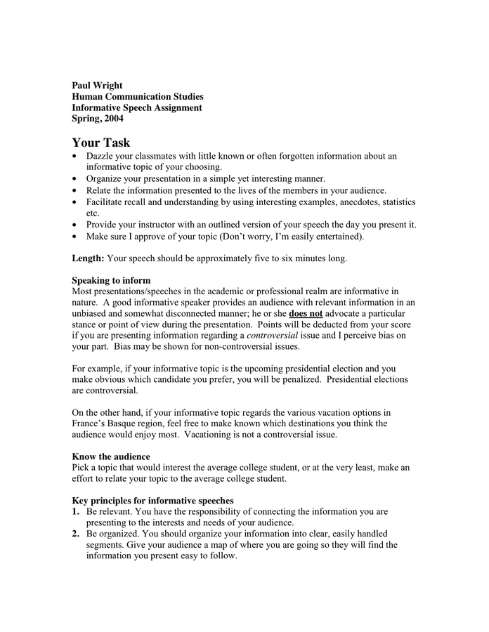 Informative Speech Examples Download Free Documents For PDF Word And