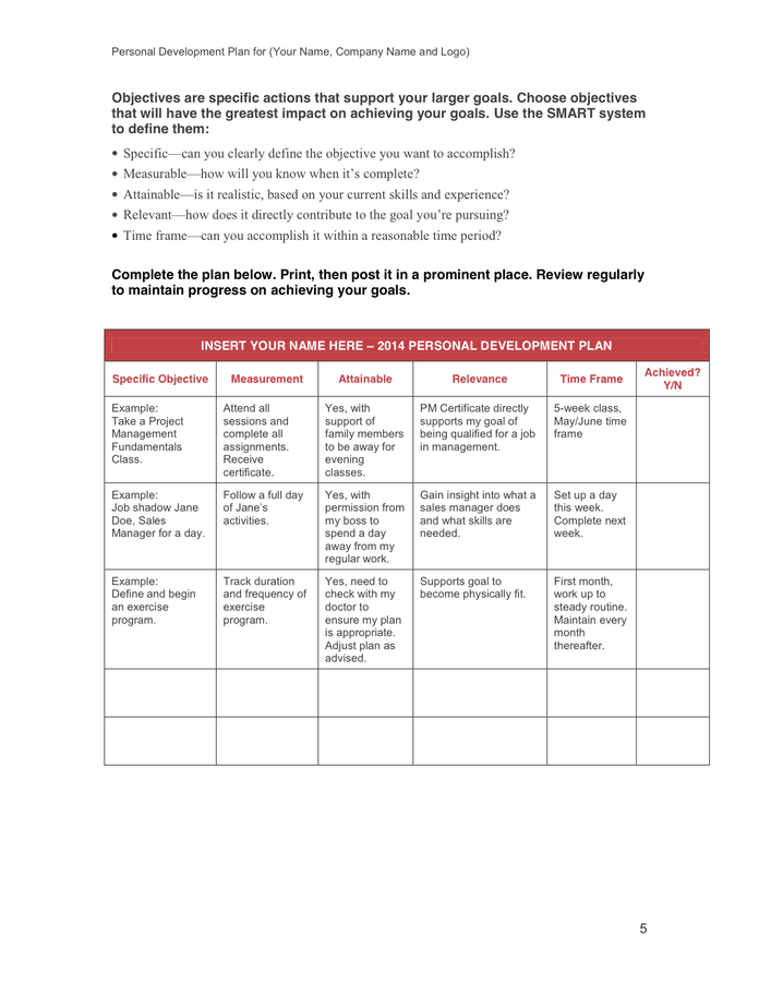 Personal Development Plan Template In Word And Pdf Formats Page 5 Of 5