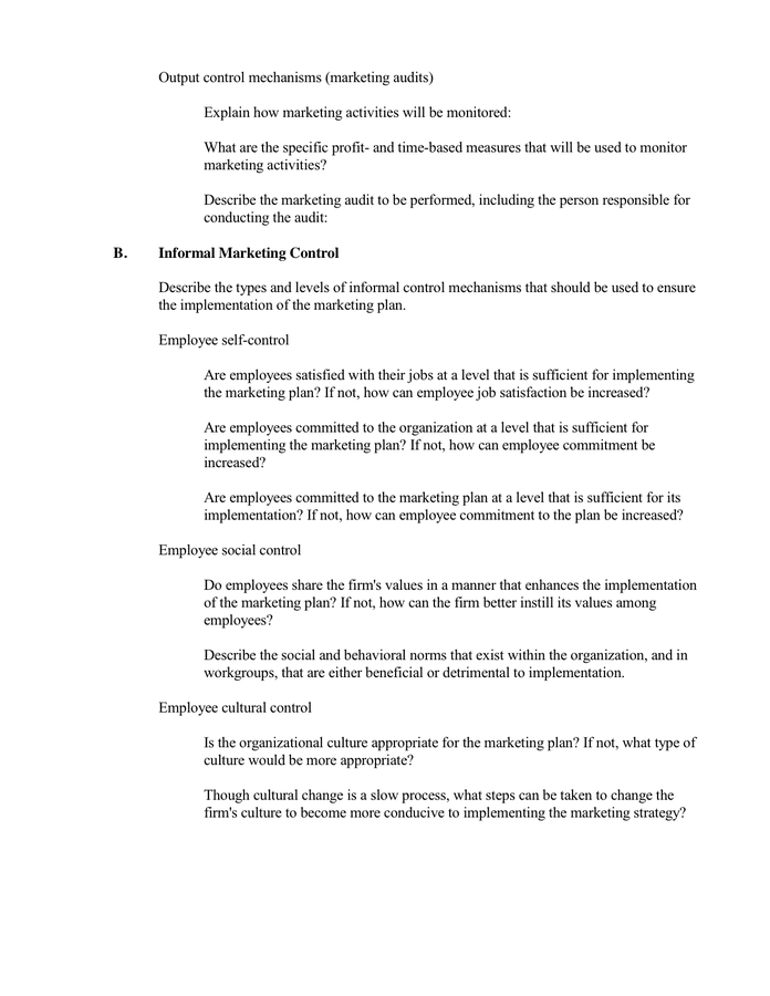 Marketing Plan Worksheet