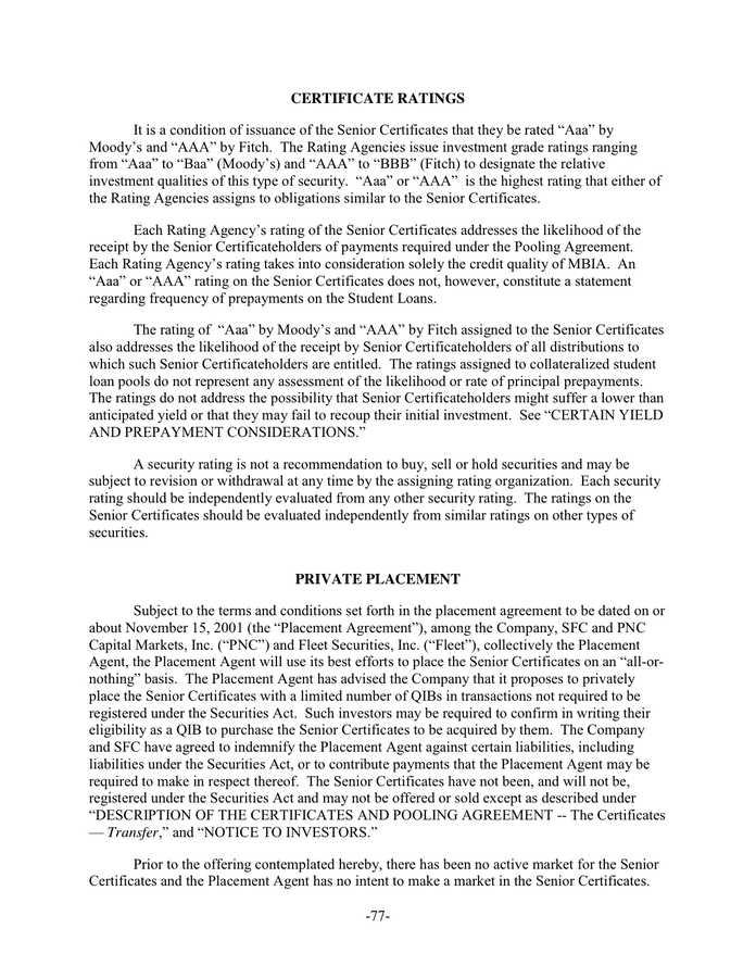 Final Private Placement Memorandum in Word and Pdf formats - page 84 of 104