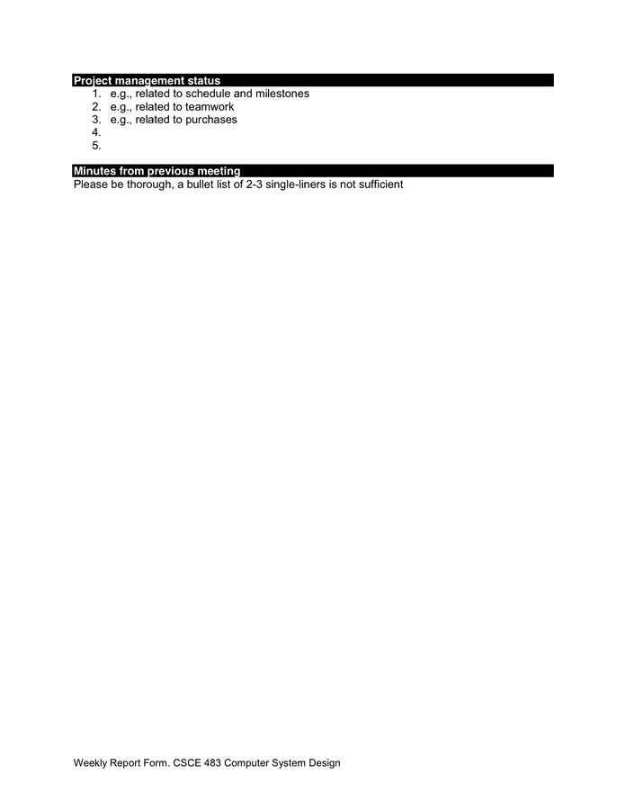 Project Status Report Form in Word and Pdf formats - page 2 of 2