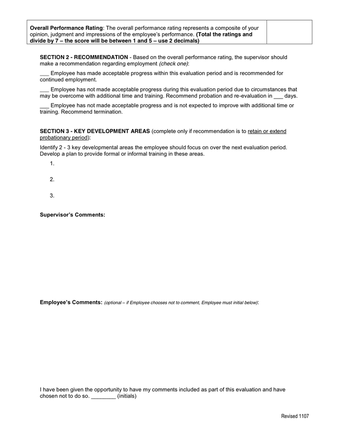 Probationary Period Performance Evaluation in Word and Pdf formats ...