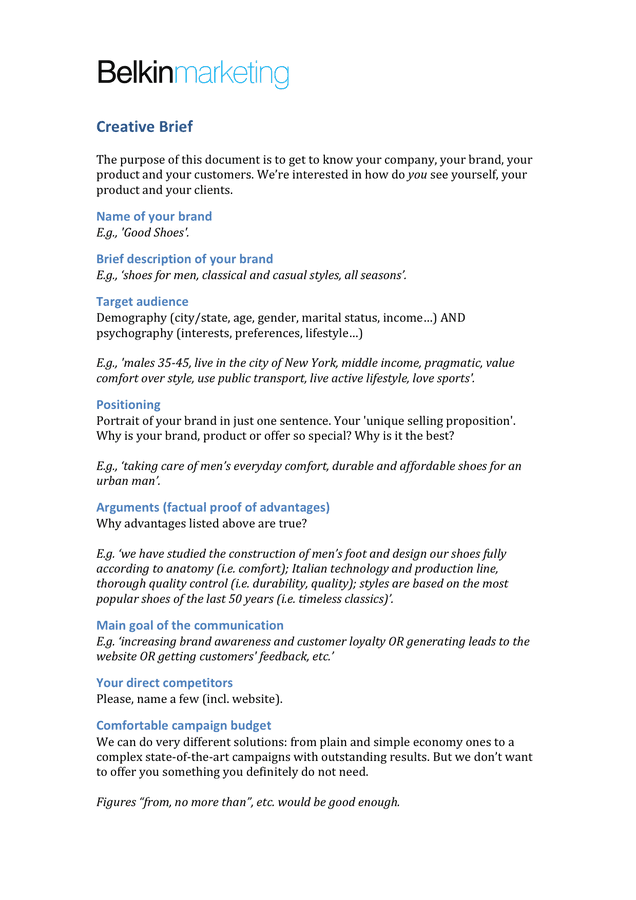 Creative Brief in Word and Pdf formats