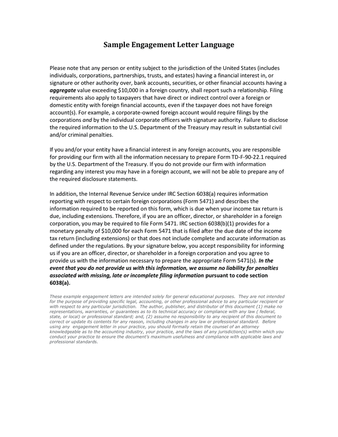 Engagement Letter Sample - download free documents for PDF, Word and Excel