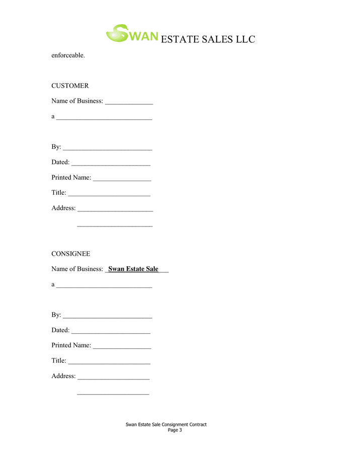 Consignment Contract Template in Word and Pdf formats - page 3 of 3