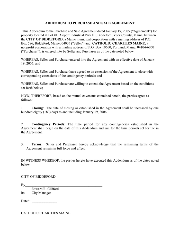 Addendum To Agreement Template