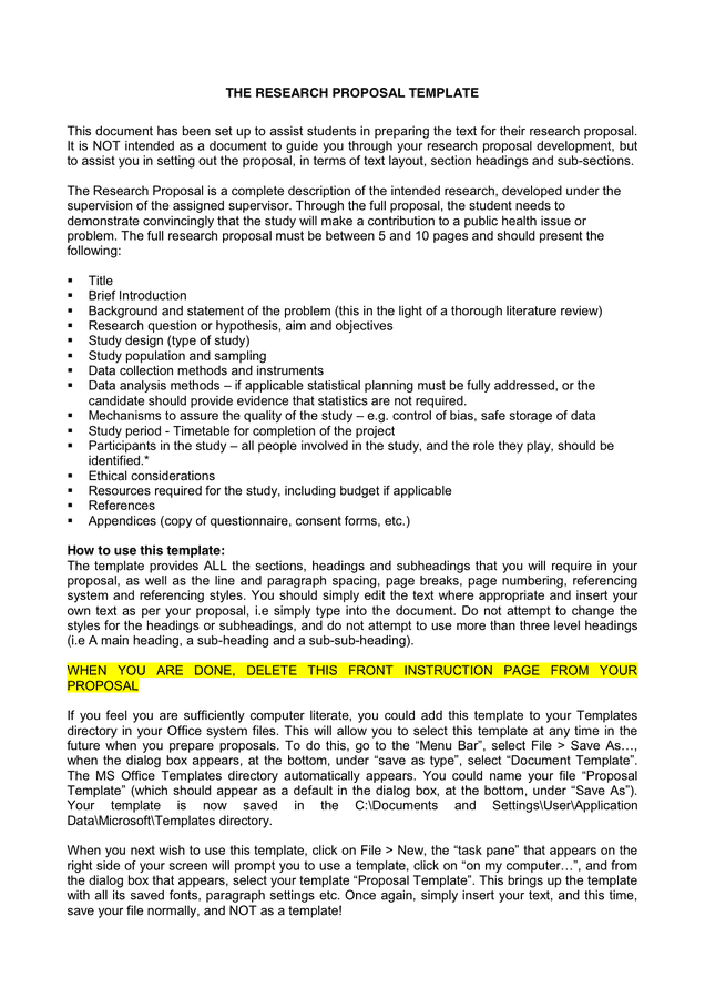 THE RESEARCH PROPOSAL TEMPLATE In Word And Pdf Formats