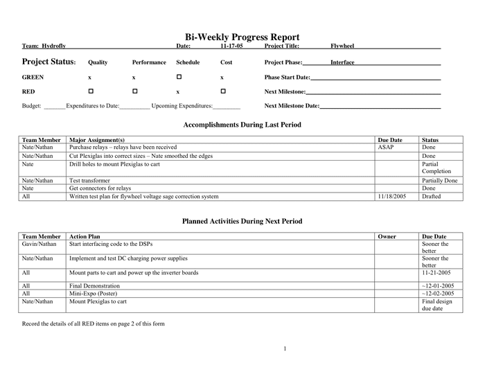 Project Status Report in Word and Pdf formats