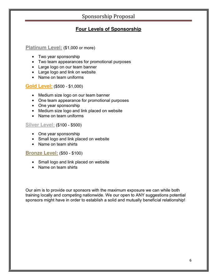Sponsorship Proposal in Word and Pdf formats - page 6 of 8