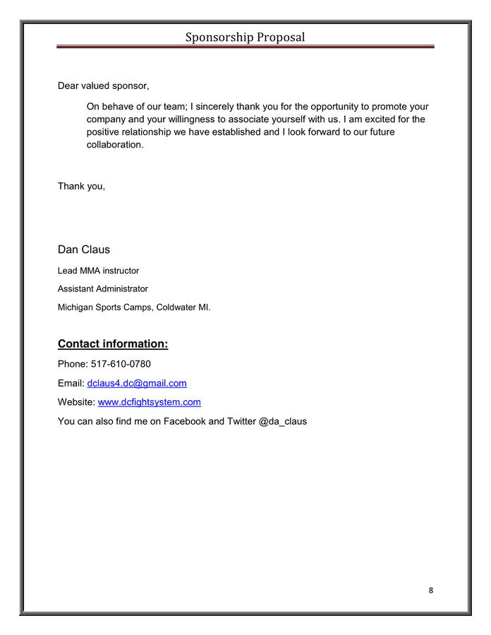Sponsorship Proposal in Word and Pdf formats - page 8 of 8