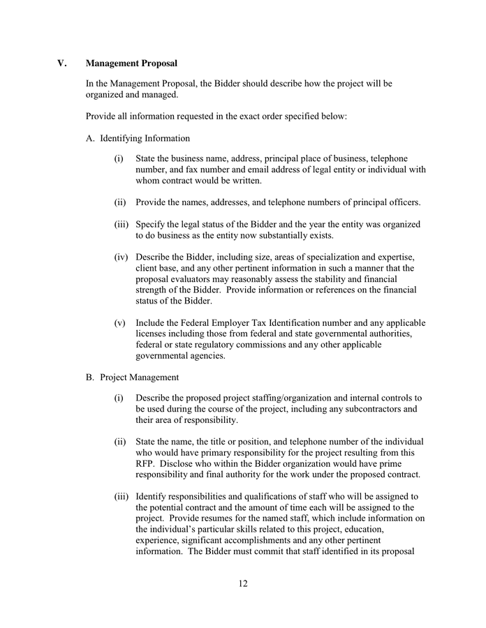 SAMPLE REQUEST FOR PROPOSAL in Word and Pdf formats - page 12 of 16