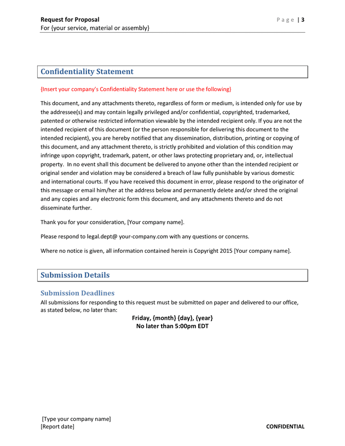 Request for Proposal sample in Word and Pdf formats - page 3 of 6