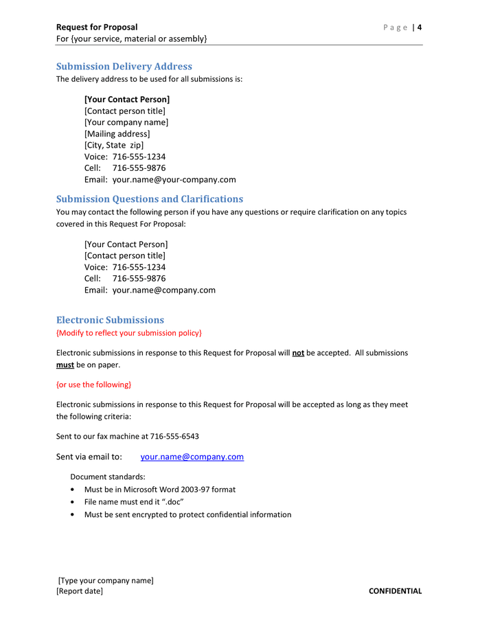 Request for Proposal sample in Word and Pdf formats - page 4 of 6