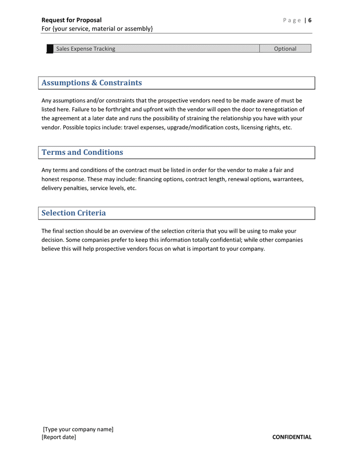 Request for Proposal sample in Word and Pdf formats - page 6 of 6