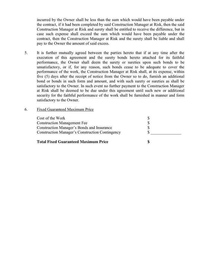 Construction Manager At Risk Contract Template