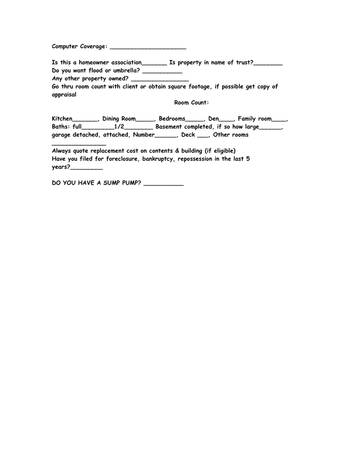 New Home Questionnaire in Word and Pdf formats - page 2 of 2
