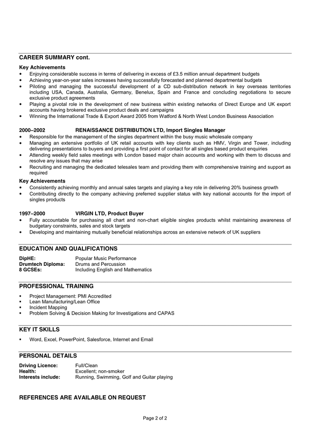 CV Template in Word and Pdf formats - page 2 of 2