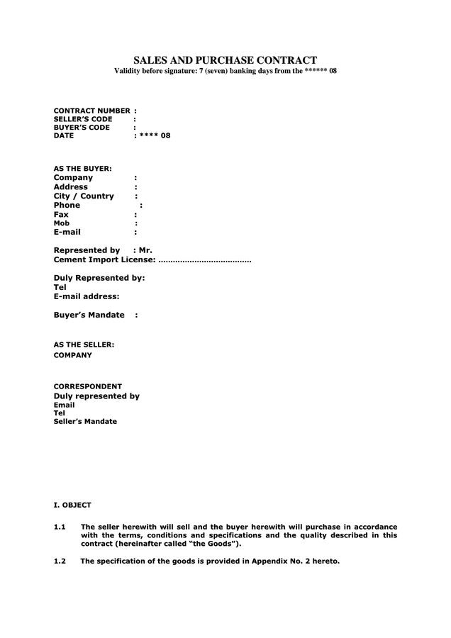 Sales Contract Template - download free documents for PDF, Word and Excel