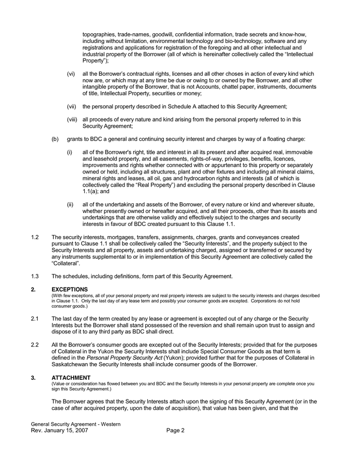 GENERAL SECURITY AGREEMENT in Word and Pdf formats - page 3 of 22