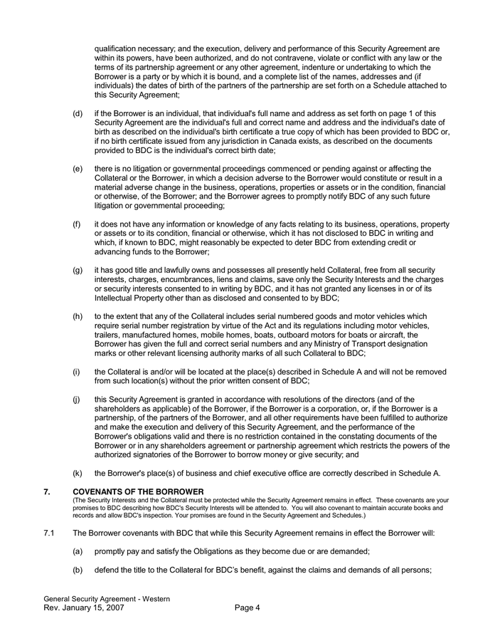 GENERAL SECURITY AGREEMENT in Word and Pdf formats - page 5 of 22