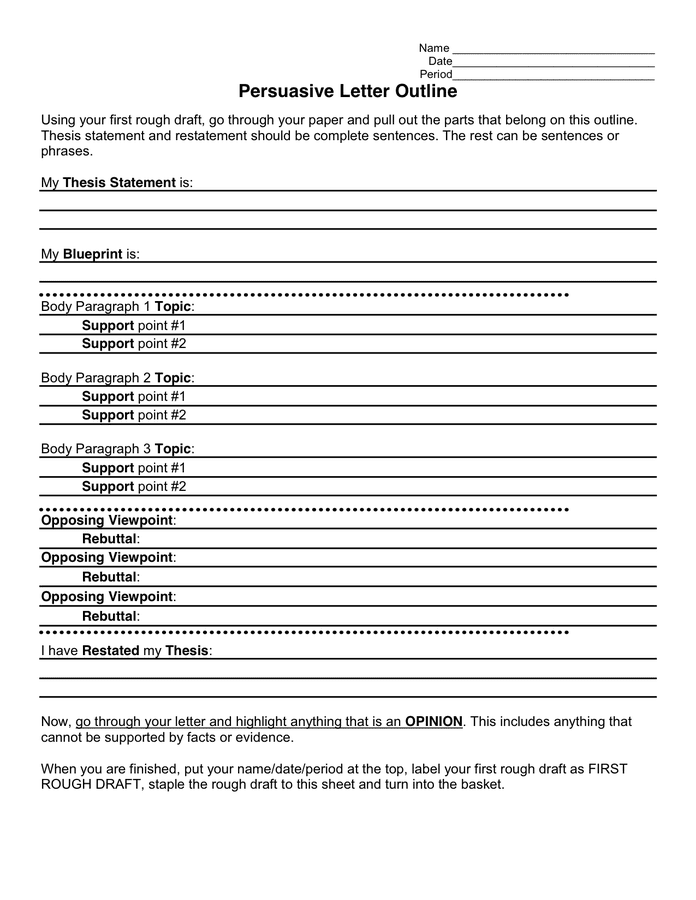 Persuasive Letter Outline in Word and Pdf formats - page 2 of 2