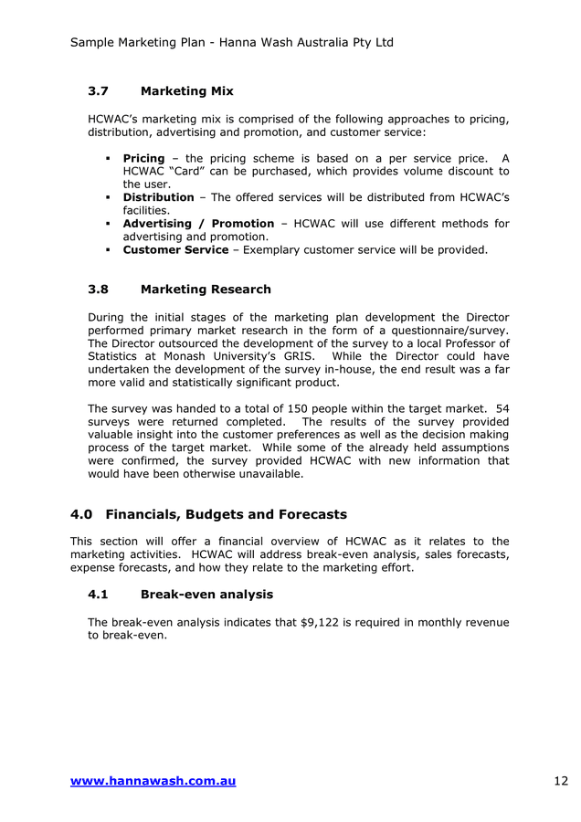 Marketing Plan Sample in Word and Pdf formats - page 12 of 17