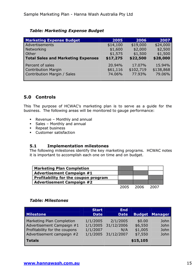 Marketing Plan Sample in Word and Pdf formats - page 15 of 17