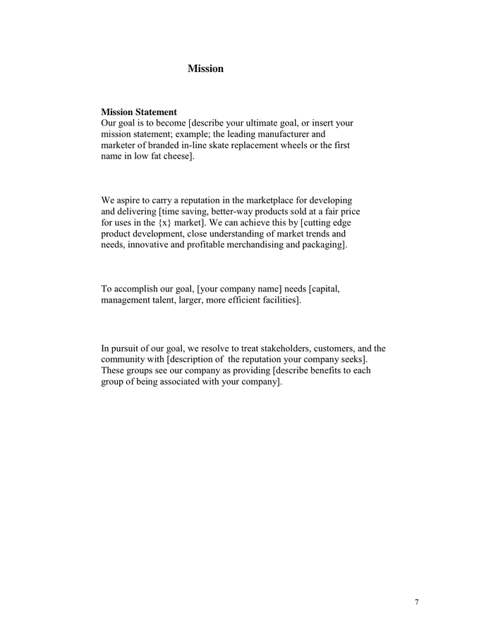 Business Plan Template in Word and Pdf formats - page 7 of 13