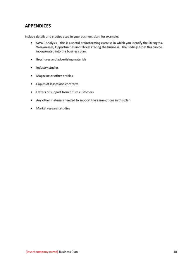 Business Plan Example in Word and Pdf formats - page 22 of 23