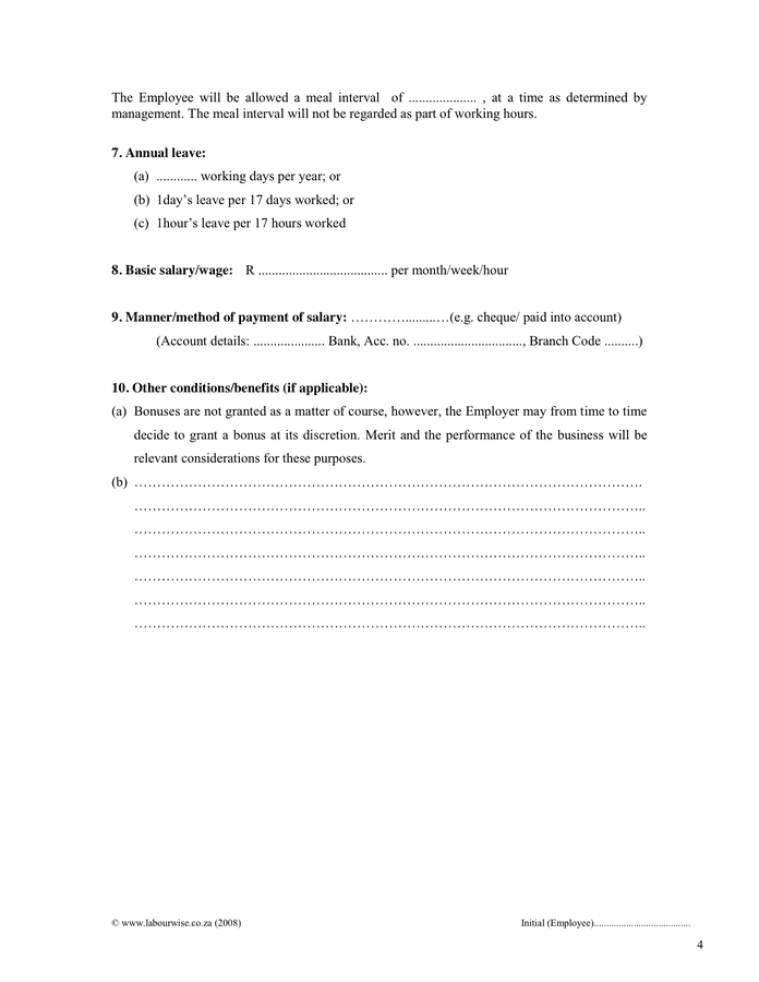 GENERAL TERMS AND CONDITIONS OF EMPLOYMENT in Word and Pdf formats ...