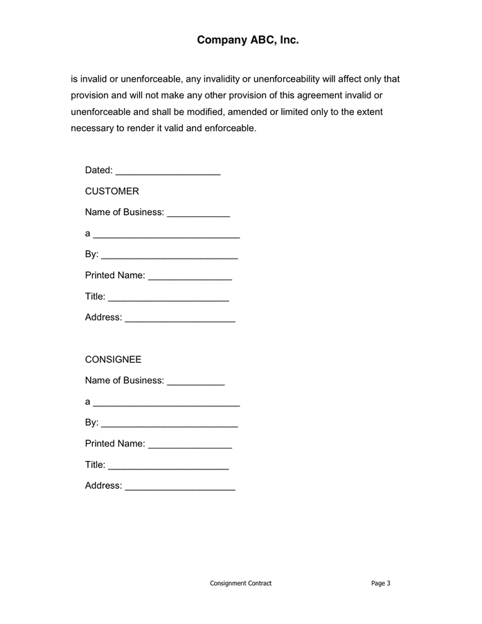 Consignment Contract in Word and Pdf formats - page 3 of 3