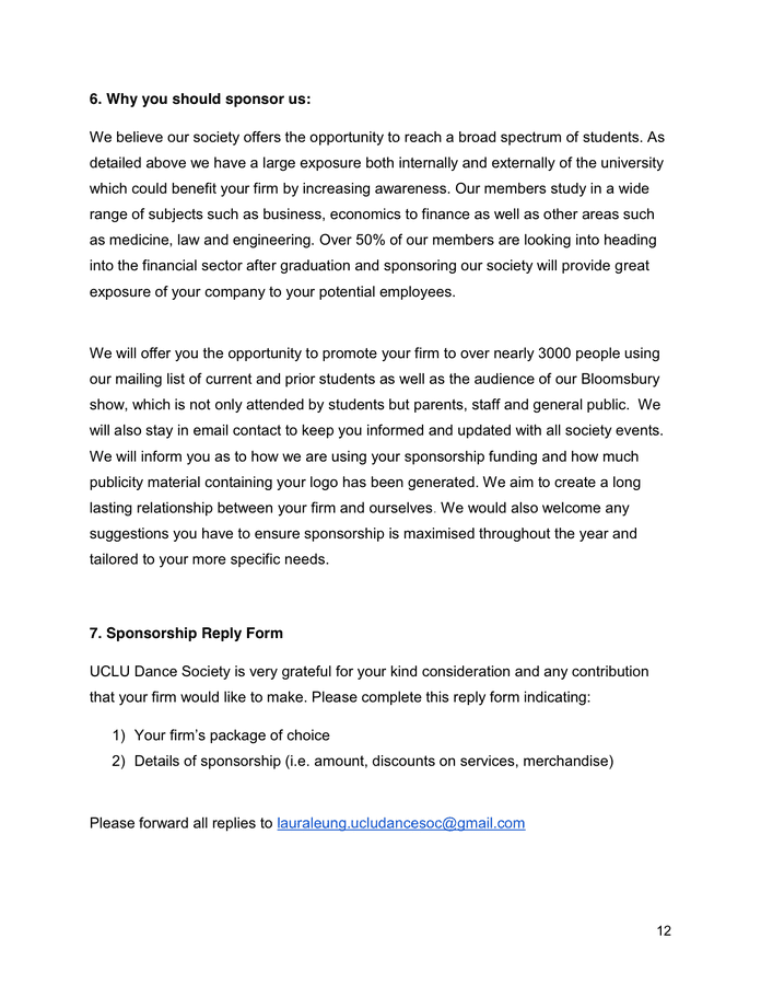 Sponsorship proposal - Template in Word and Pdf formats - page 12 of 14