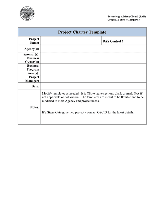 Project Charter in Word and Pdf formats