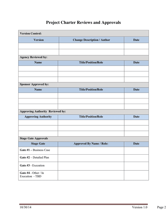 Project Charter in Word and Pdf formats - page 2 of 5
