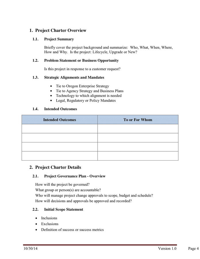 Project Charter in Word and Pdf formats - page 4 of 5