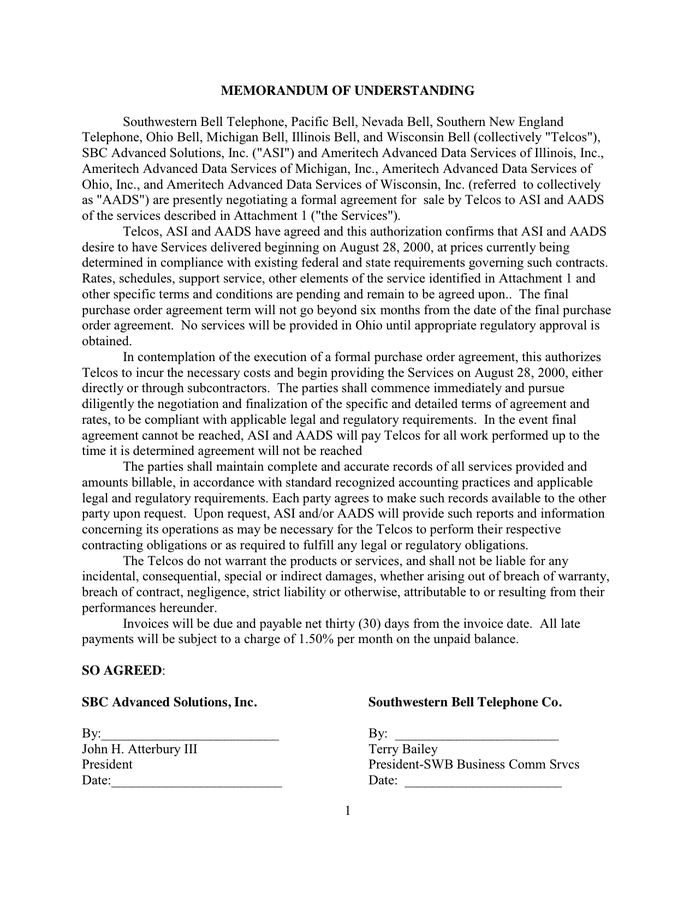 MEMORANDUM OF UNDERSTANDING in Word and Pdf formats