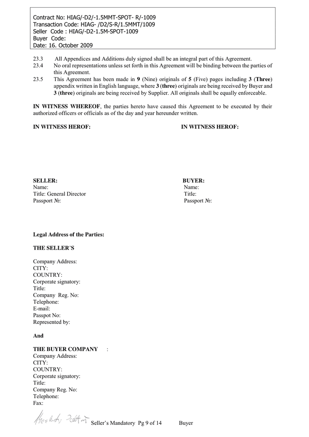 SALES/PURCHASE CONTRACT in Word and Pdf formats - page 9 of 14